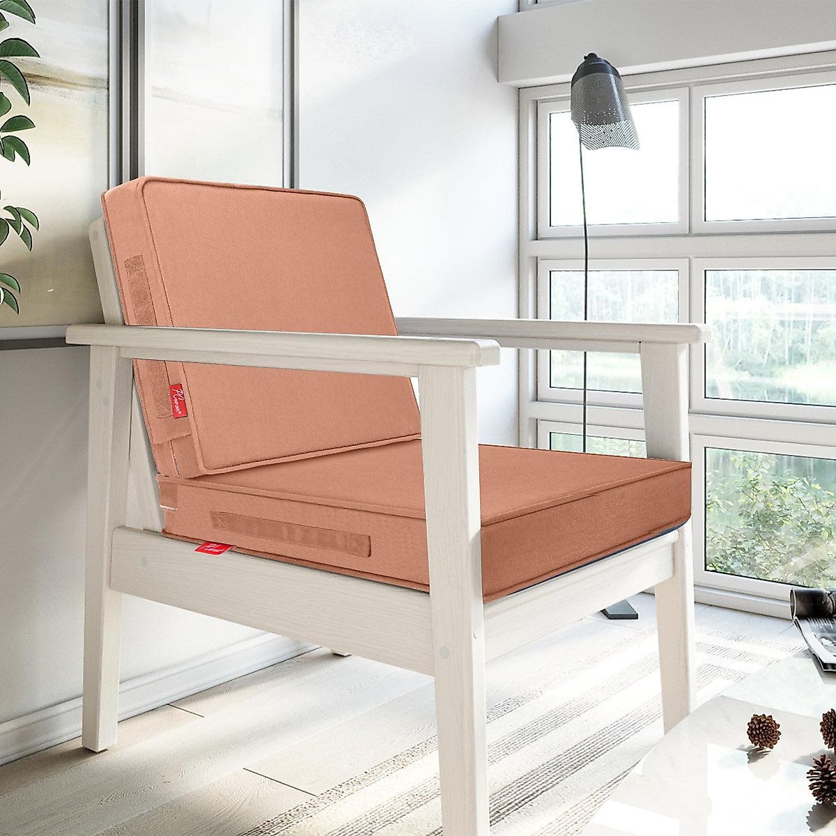 Pcinfuns Outdoor Deep Seat Cushions 24 x 24 Inch Chair Cushions for Patio Furniture,Thick 3 Inch Patio Pads with Removable Cover with Handle & Adjustable Straps for Patio,Yard,Garden,Light Orange