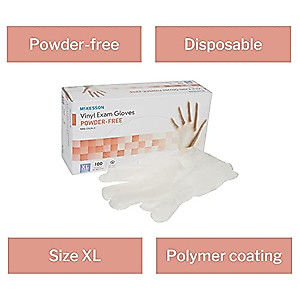 McKesson Vinyl Exam Gloves, Non-Sterile, Powder-Free, XL, 100 Count, 1 Box