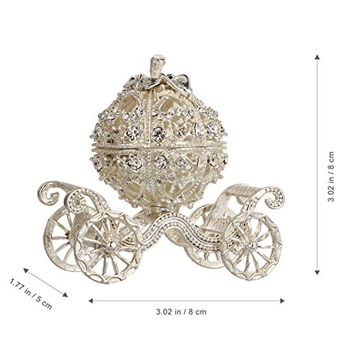 Kisangel Silver Rhinestone Princess Crystal Pumpkin Carriage Trinket Jewelry Box Collectible Figurine Decorative Jewelry Ring Display Holder Table Sculpture