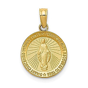 IceCarats 14K Yellow Gold Our Lady of Miraculous Medal Blessed Virgin Mary Necklace Charm Pendant 20mm x 13mm Only