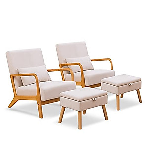 OKAKOPA Accent Chairs Set of 2, Spacious Extra Comfy Ergonomic Armchair with Foot Rest, Lounge Chair Side Chairs for Living Room Bedroom (Light Beige, 2PCS)
