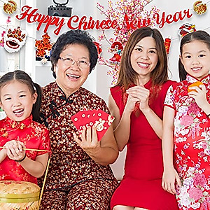 5 Pcs Happy Chinese New Year Banner Lunar New Year Decoration 2023 Pre Assembled Spring Festival Hanging Wall Decor for Home Office Party Supplies Party Photo Background