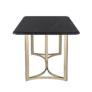 Maotifeys Modern Marble Dining Table,71" Rectangle Black Faux Marble Top Dining Table with Brushed Metal Pedestal Base,Kitchen Table for 6-8 Person Dinner Table for Dining Room,Living Room,Home Office