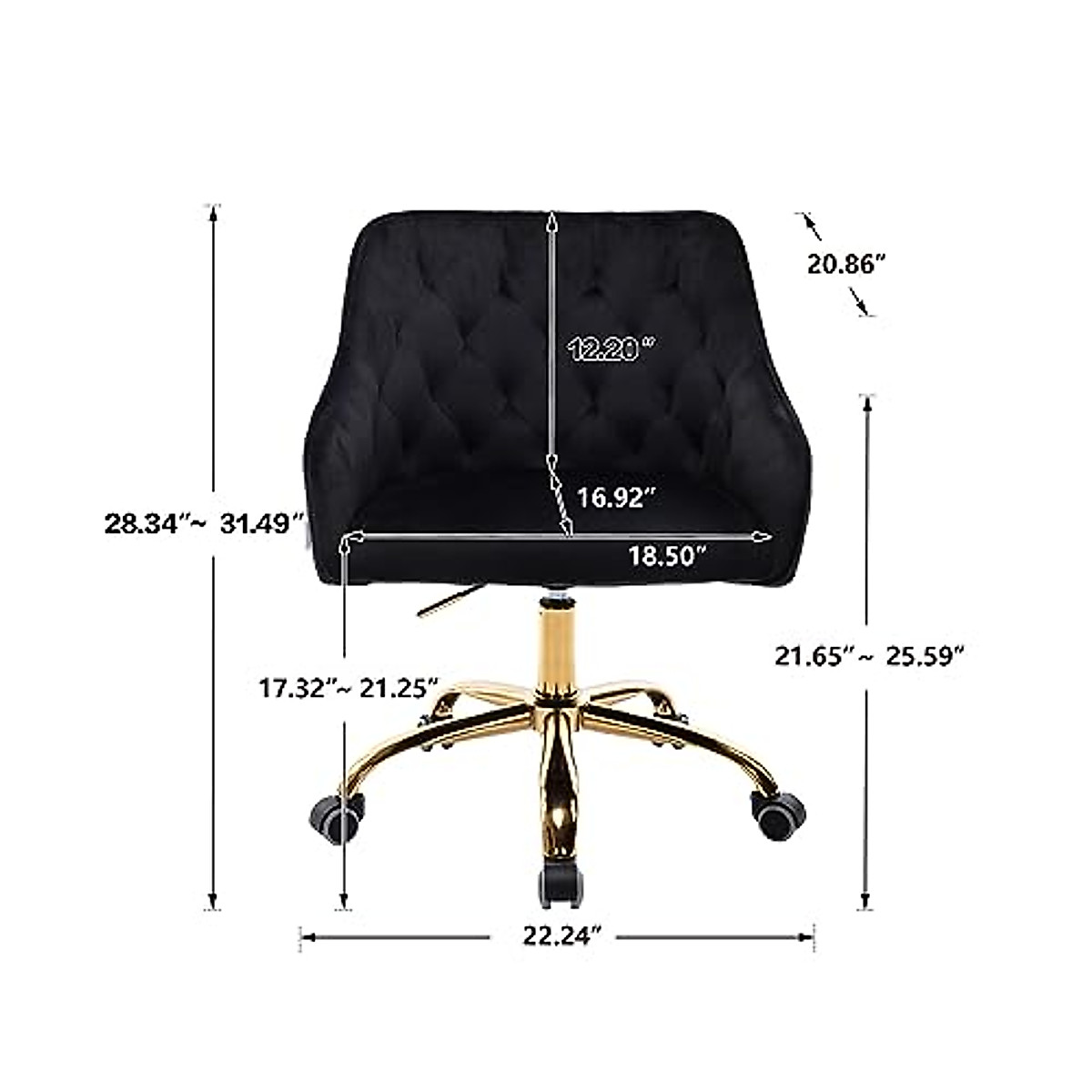 TRIPLE TREE Office Desk Chair with Wheels, Modern Swivel Shell Chair with Tufted Wide Back, Comfortable Adjustable Swivel Computer Task Chairs for Home,Office, Make Up, Bedroom, Small Space, Black…