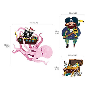 DECOWALL DS-8010 Pirates & Treasure Island Kids Wall Stickers Wall Decals Peel and Stick Removable Wall Stickers for Kids Nursery Bedroom Living Room (Small) décor