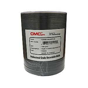 CMC Pro Taiyo Yuden Valueline 16X, 4.7GB White Inkjet Hub Printable DVD-R 100-Disc Tape Wrap