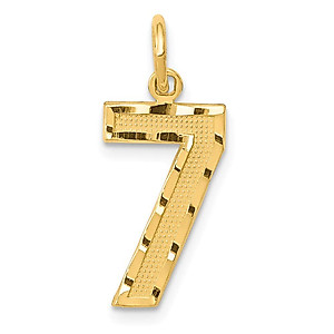 Solid 14k Yellow Gold Casted Medium Diamond-Cut Number 7 Charm Pendant - 22mm x 9mm