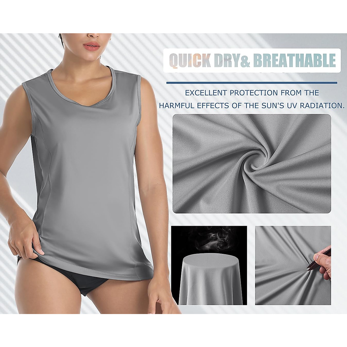 TACVASEN Workout Tank Tops for Women Sleeveless Running Shirts Women Quick Dry Yoga Shirts UPF 50+ Tank Top for Women Light Grey