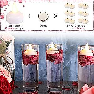 12 Pcs Flameless Floating Candles Tealights Valentine's Day Romantic Decor Waterproof Battery Candles with Dried Rose Petals for Birthday Anniversary Wedding Centerpiece SPA Party Supplies