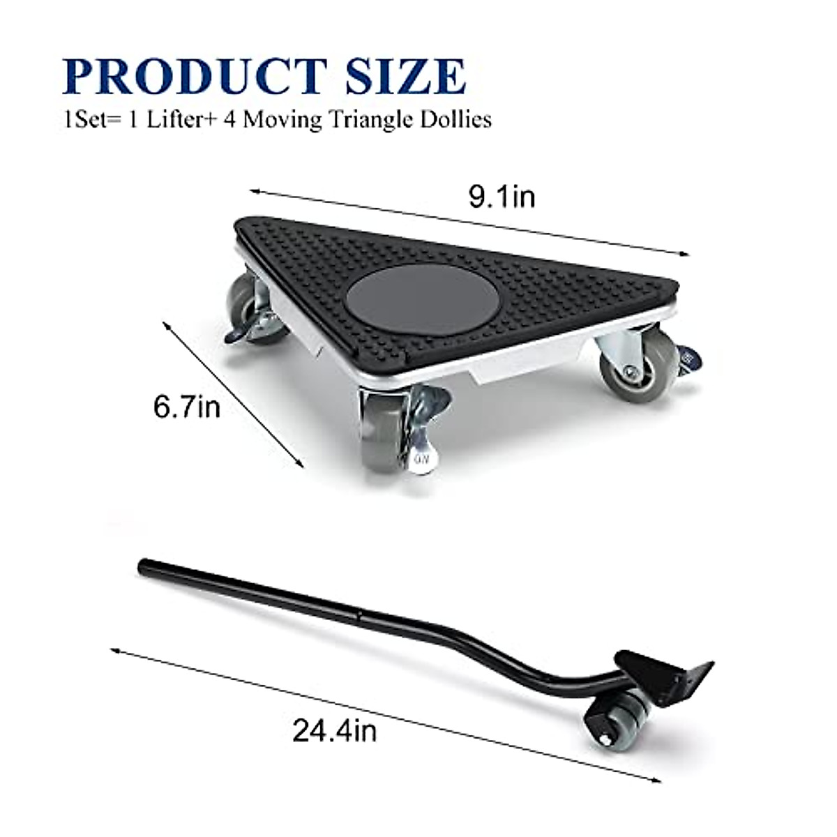 WEPUMP Furniture Moving Dolly 3 Wheels Heavy Duty Wheel Movers Lockable Lifter Mover Tool Set 4 Pack for Object, 1200 LBs Load Capacity