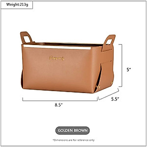 Decorative Faux Leather Basket,Small Catchall Basket for Entryway Bedside Dresser End table,Collapsible Rectangle Tray Organizer Box,Set of 2,Brown
