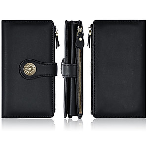 Travelambo Womens RFID Blocking Large Capacity Luxury Waxed Genuine Leather Clutch Wallet Multi Card Organizer (01 ReNapa Black)