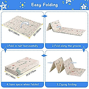 LAITIMIA Baby Play Mat Non Toxic Extra Large Crawling Mat Thick Foam Activity Mat for Babies Anti-Slip Skip Hop Mat for Kids Toddlers Waterproof Tummy Time Mat Portable Playmat for Outdoor Travel Fox