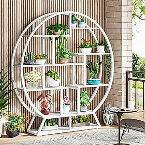 Tribesigns Bookshelf, Round Bookshelves Etagere Bookcase, 63 Inch Wood Book Shelf with Staggered Shelves, Rustic Open Shelving Organizer Rack Display Shelf for Home Office, Living Room, White
