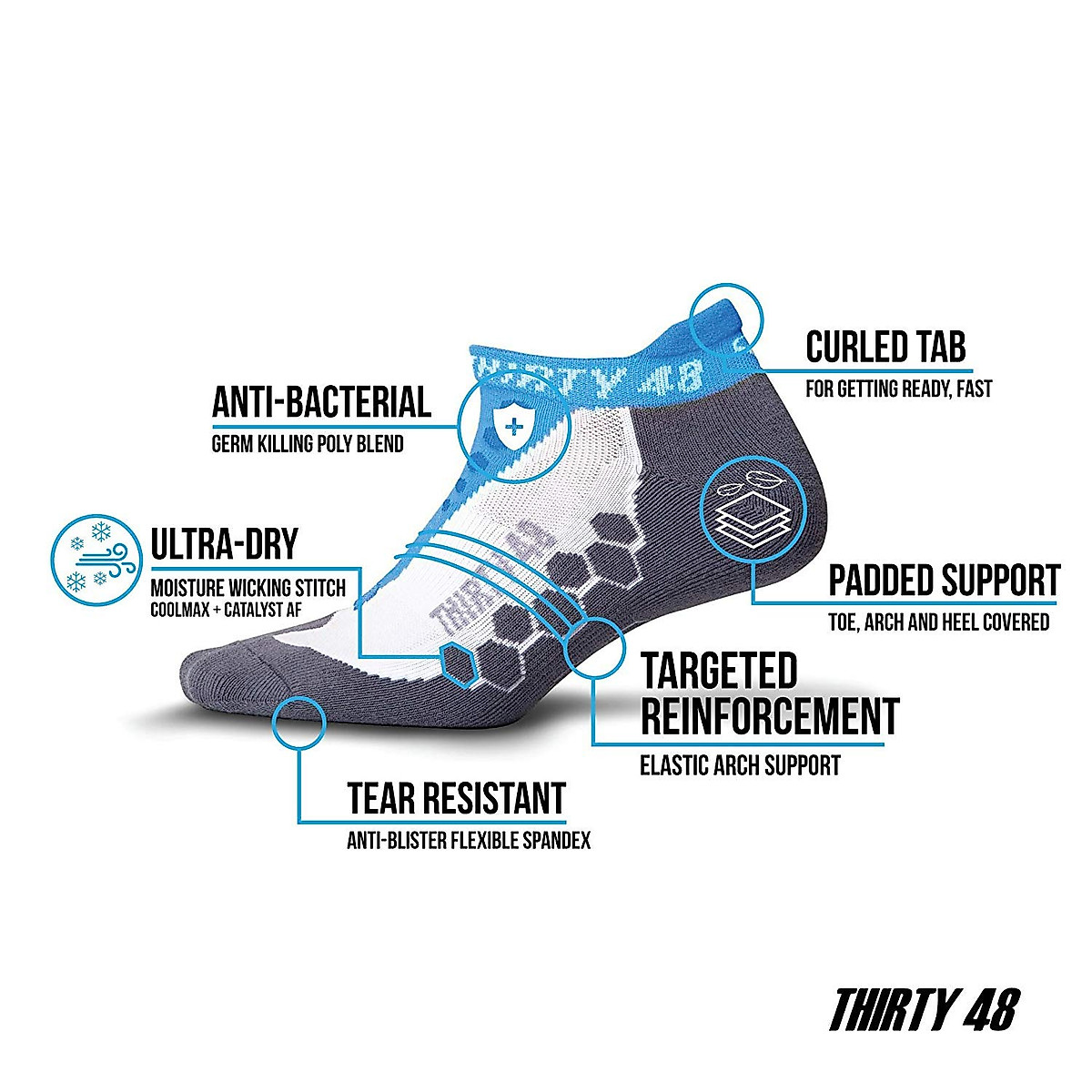 Thirty48 Running Socks for Men and Women Features Coolmax Fabric That Keeps Feet Cool & Dry - 1 Pair or 3 Pairs