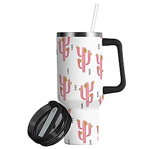 Yasala Car Tumbler with Handle Pinks Wild Cactus Travel Mug Coffee Cup Insulated Beverage Container Mega Cup for Hot Cold Drinking Thermos Water Bottle Cupholder Friendly 40 oz