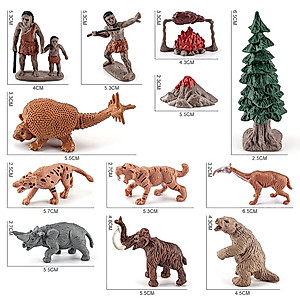 BLAPNK Realistic Prehistoric Animal and Primitive Figurines Moodel Toy 12 Pcs Ancient Smilodon Mammoth Human Figures Collection Playset Educational Toy Christmas Birthday Gift