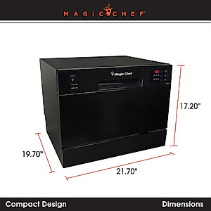 Magic Chef Countertop Standard Portable Dishwasher with Electronic Controls and Organized Interior for Kitchen Small Appliances, Black