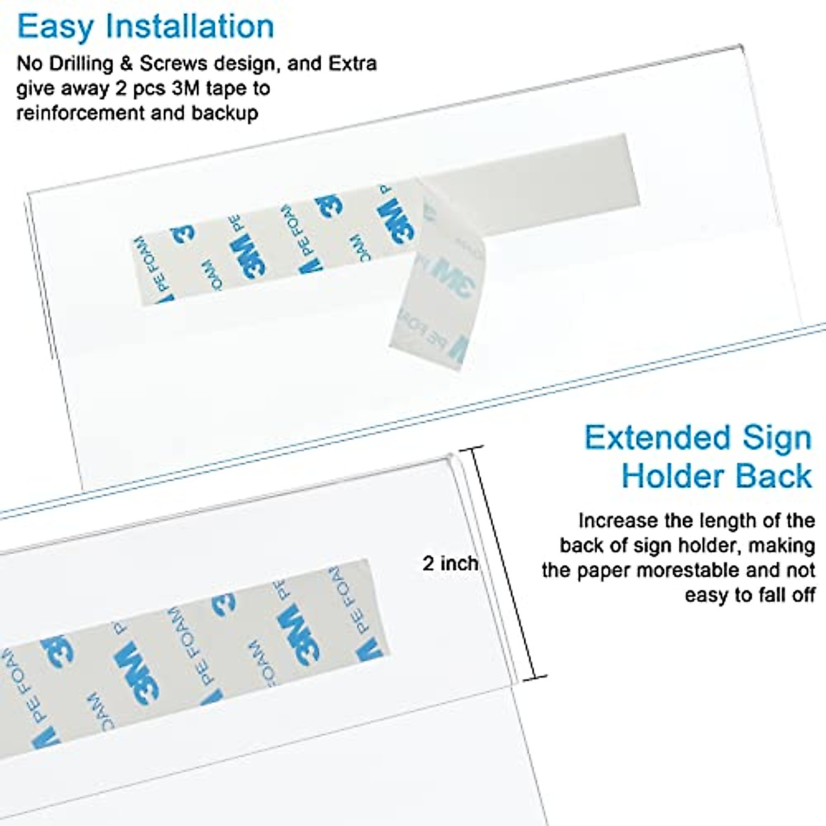 Acrylic Sign Holder 8.5 x 11, Clear Acrylic Sign Holder with 3M Tape, No Drilling Acrylic Wall Frame for Office, Home, Store, Restaurant(3 Pack)