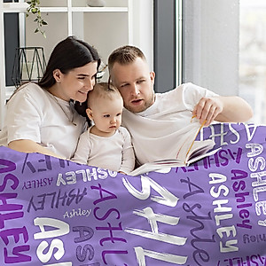 Personalized Name Blanket, Custom Purple Fleece Throw Blanket with Name for Kids Boys Girls Baby Men Women, Customized Light Soft Flannel Blanket Gift for Christmas Birthday Halloween
