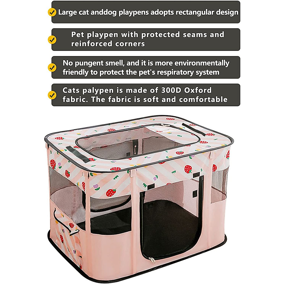 VARMTOR Puppy Playpen, Portable Dog Play Pen, Sturdy Cat Playpen, Foldable pop up pet Tent, Pet Playground Indoor/Outdoor (L, Pink) CF-01
