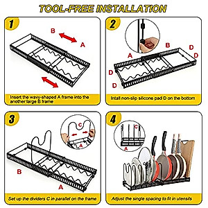 Eydeal Pan Organizer Under Cabinet, Pot Racks For Lid Dish Cookie Sheet Bakeware Skillet Cutting Board, Kitchen Storage with 10 Adjustable Compartment Black