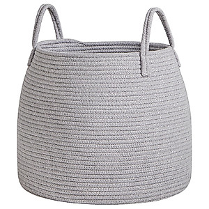 R RUNKA Nursery Laundry Basket | Kids Hamper for Blankets, Pillows,Toys (15"x 13")| Baby Toy Basket | Nursery Storage for Boho Room Decor | Ideal Gift for Baby Showers| Grey