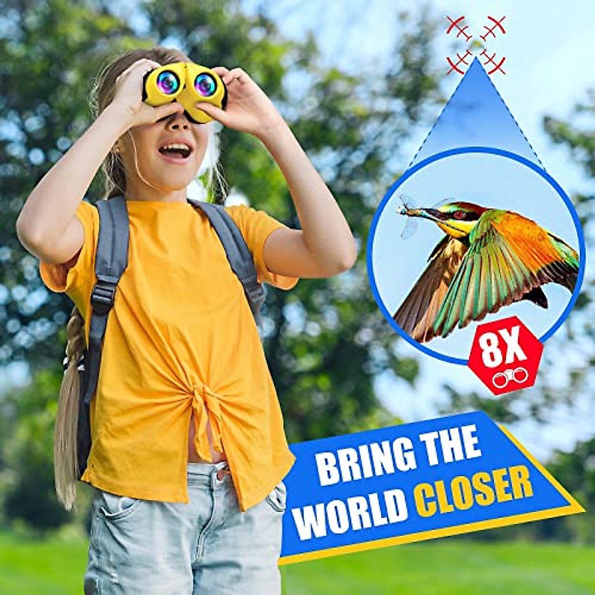 LET'S GO! Boys Toys Age 3-12, DIMY Compact Waterproof Binocular for Kids Boys Outdoor Play Bird Watching Easter Gifts for Boys Age 5-10 Yellow