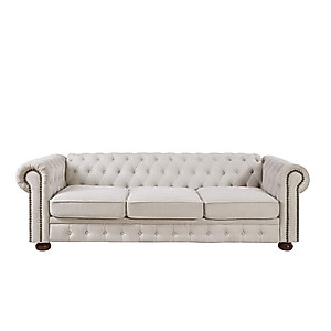 LUMISOL 3 Seater Couch for Living Room, Modern Upholstered Tufted Couch with Nailhead Trim & Wood Legs, Chesterfield Sofa with Rolled Arms