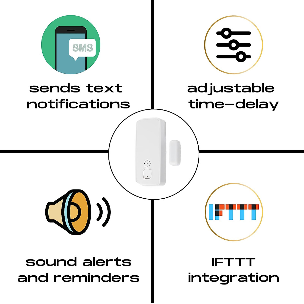 Doorsound - Freezer Refrigerator Door Left Open Alarm with Text Notification alerts, Phone Notifications, Adjustable time delay and Volume, Chime, Close Door Reminder | no hub | no Subscription