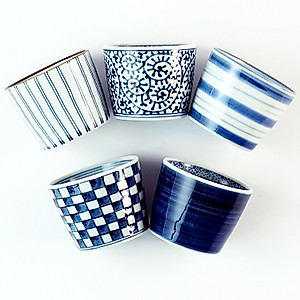 Saikai Pottery Japanese Soba choko cups with Japanese traditional pattern,Set of 5