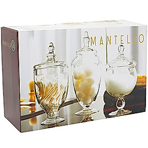 Mantello Apothecary Jars with Lids- Decorative Glass Candy Bar Containers (Clear, Small, Set of 3)