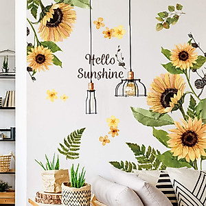 NOA Sunflower Wall Stickers 3D Yellow Flower Wall Decals, Removable Garden Flowers Plant Wallpaper Decor, DIY Art Murals for Bedroom Nursery Kitchen Home Decorations(B)
