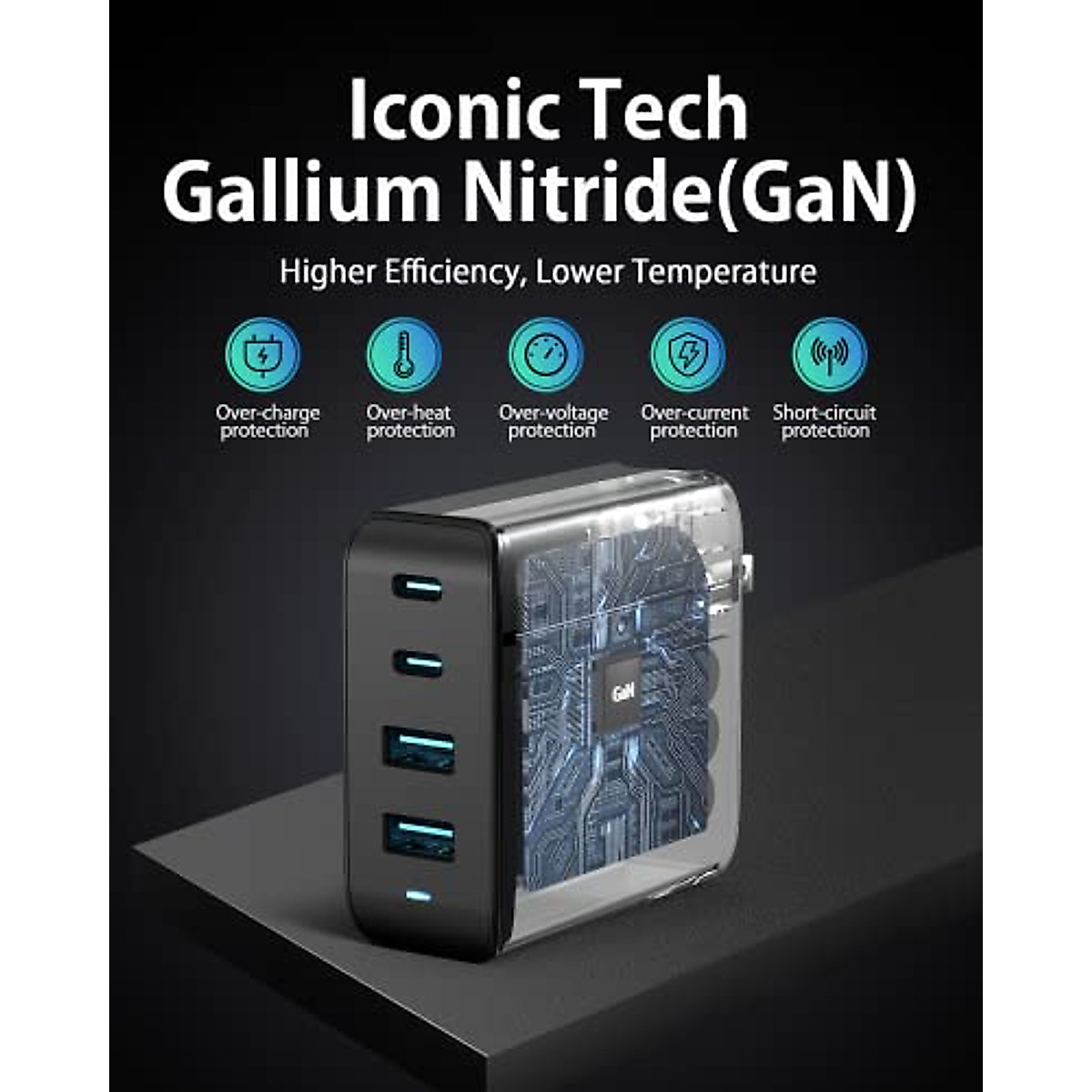 Hyphen-X 100W USB C Charger, GaN Fast Type C PD Charging Station for MacBook Pro Air 16in 14in 2021 13inch 2022, iPhone 14 13 Pro, iPad Pro Air, Galaxy, XPS, USB-C Laptops and More(Black)