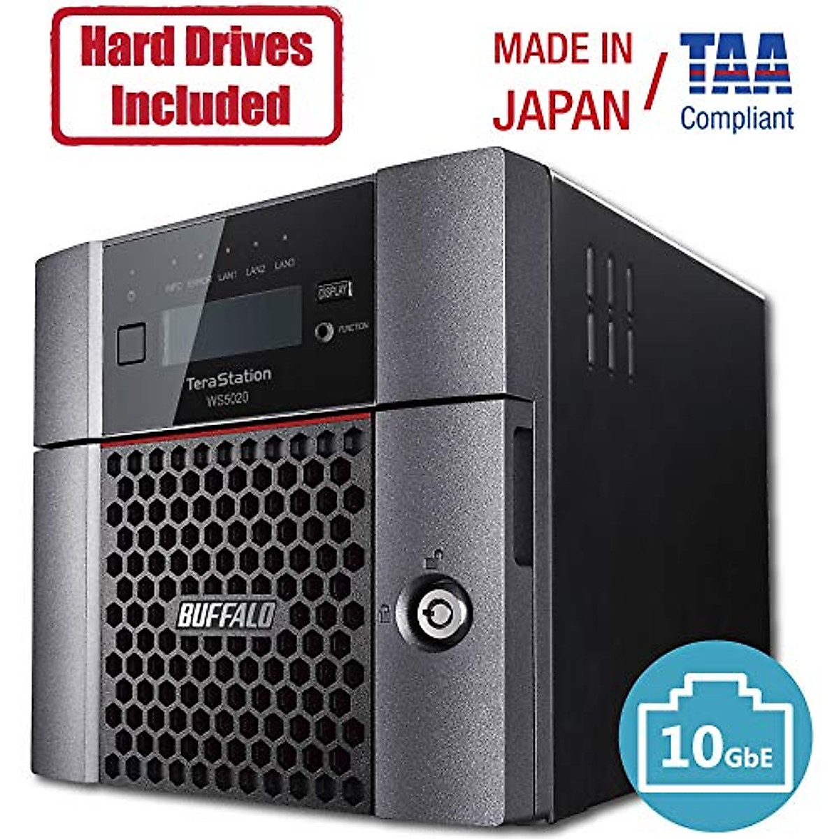 BUFFALO TeraStation WS5220DN Windows Server IoT 2019 8TB (2x4TB) Desktop NAS with Hard Drives Included / 4 Bay / 10GbE / Storage Server / NAS Storage / Network Storage / File Server / Windows Storage