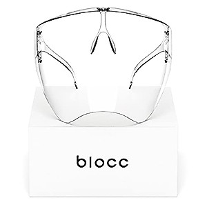 Blocc Face Shield – Clear Plastic Safety Face Shield Protection Full Visor for Glasses Wearers, Anti-Fog & Scratch, Reusable, Comfortable, Durable, Goggles for Adult (Large)