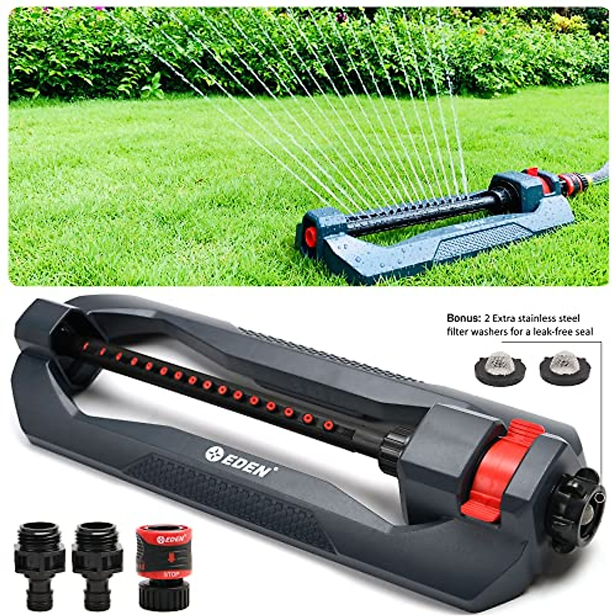 Eden 96213 Lawn & Garden Essential Oscillating Sprinkler | Water Sprinkler for Yard,Covers up to 3,600 sq. ft., Heavy Weight Base