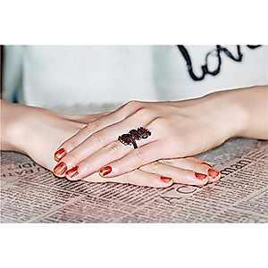 Uloveido Black Plated Wide Flower Ring with Red CZ Stones Created Ruby Diamond Unique Wedding Engagement Promise Jewelry (Red, Size 8) J656