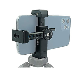 Metal Phone Tripod Mount w Cold Shoe,360 Rotation 1/4'' Screw Tripod Phone Holder Compatible with iPhone X 11 12 13 Pro Max Smartphone Holders Adapter,Cellphone Clamp,Videographer Rig Hot Attachment