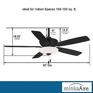 MINKA-AIRE F553L-CL Minute 52 Inch LED Energy Star Rated Ceiling Fan with DC Motor and 3 Speed Pull Chain in Coal Finish