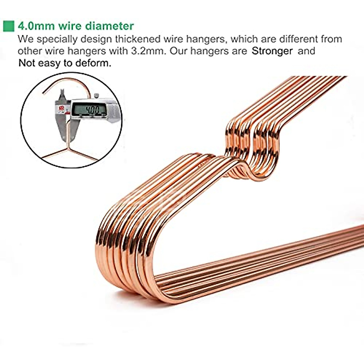 KOOBAY 16.5” Adult Rose Gold Shiny Metal Wire Shirts Coat Clothes Hangers, 30PACK, Clothes Storage Display