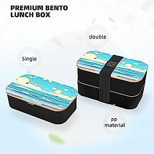 Beach Cartoon Adult Lunch Box, Bento Box, With Cutlery Set Of 3, 2 Compartments, Rectangular, Lunch Box For Adults