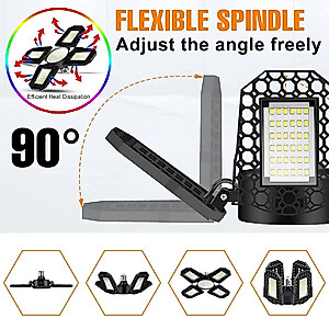 2-Pack LED Garage Light, 120W Deformable LED Shop Light with E26/E27 Medium Base, 12000 Lumens with 5 Aluminum Adjustable Panels, 3500K Screw LED Ceiling Light for Attic, Workshop, Basement