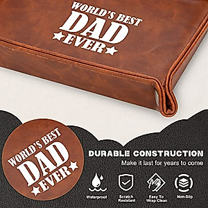 Gifts for Dad, World's Best Dad Ever Leather Valet Tray, Birthday Gifts for Dad Stepdad Men, Christmas Stocking Stuffers for Dad from Kids Daughter Son, Nightstand Organizer for Dad Presents, Brown