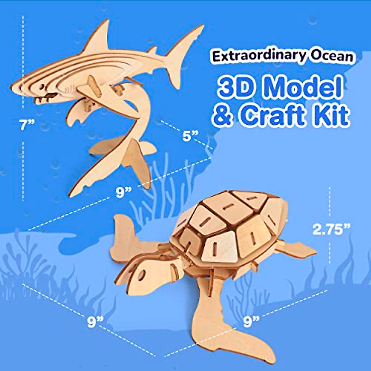 CoolToys Extraordinary Ocean Paint n' Play 3D Model and Craft Kit - Educational and Fun 3D Wooden Models Building and Painting Set for Kids Ages 6+ - Creative STEM Art Project for Boys and Girls
