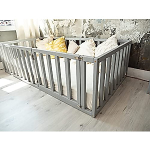 BUSYWOOD Montessori Floor Bed - Toddler Floor Bed - Play Pen - Kids Room Furniture - Wood Bed Fame - Toddler Bed with Rails - Children Play Gym - Waldorf toys (Model 6.2)