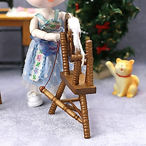 Toddmomy 1: 12 Vintage Sewing Machine Dollhouse Miniature Hand Reeling Machine Wooden Spinning Wheel Mini Dollhouse Furniture Accessories