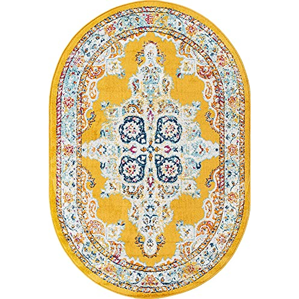 Unique Loom Parker Collection Area Rug - Merakli (4' 1" x 6' 1" Oval, Yellow/ Brown)