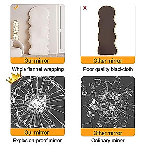 LOVDECORT Irregular Wavy Full Length Mirror, 63" x 24" Shatter-Resistant Selfie Leaner Mirror, Standing Floor Mirror for Hanging & Leaning Against Wall with Velvet Wrapped Wooden Frame(White)