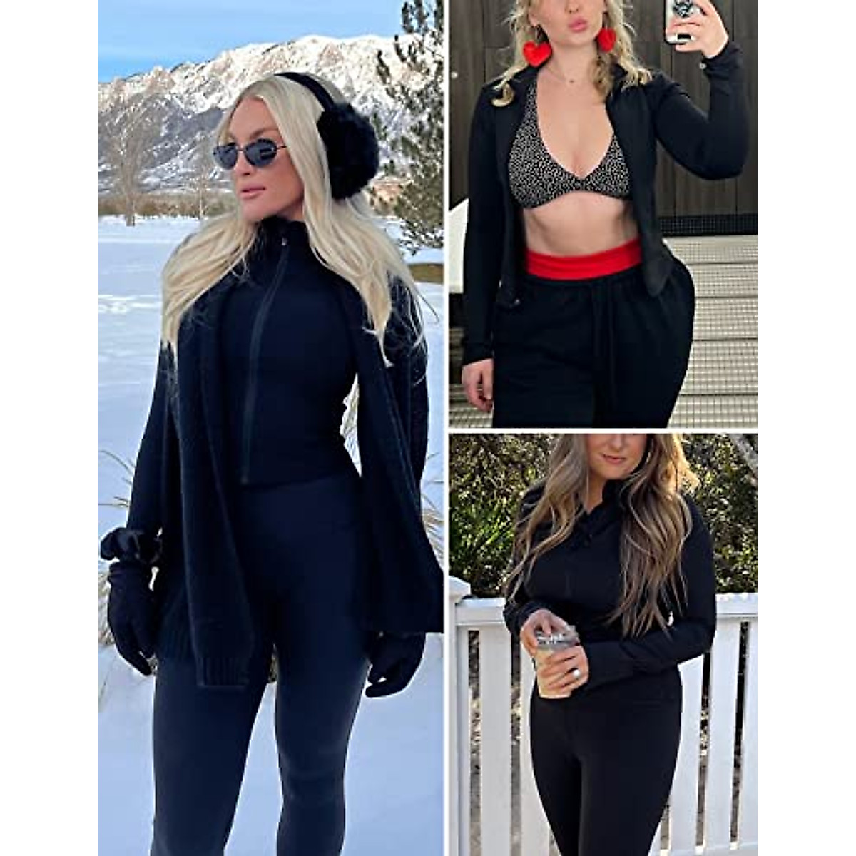 Hvewarm Women's Cropped Athletic Bbl Jacket Seamless High Low Hem Zipper Thumbhole Workout Sportwear(ABlack-S)